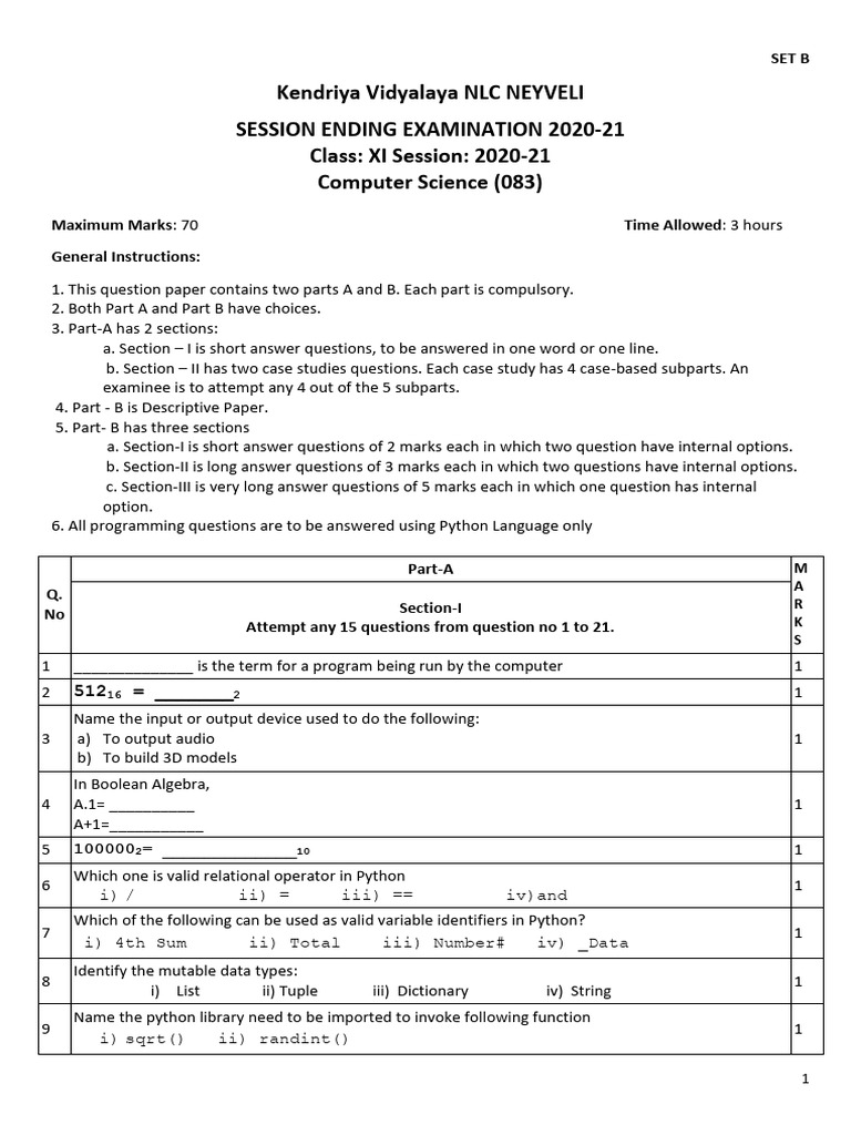 Class XI Computer Science Exam | PDF | Computer Program | Programming