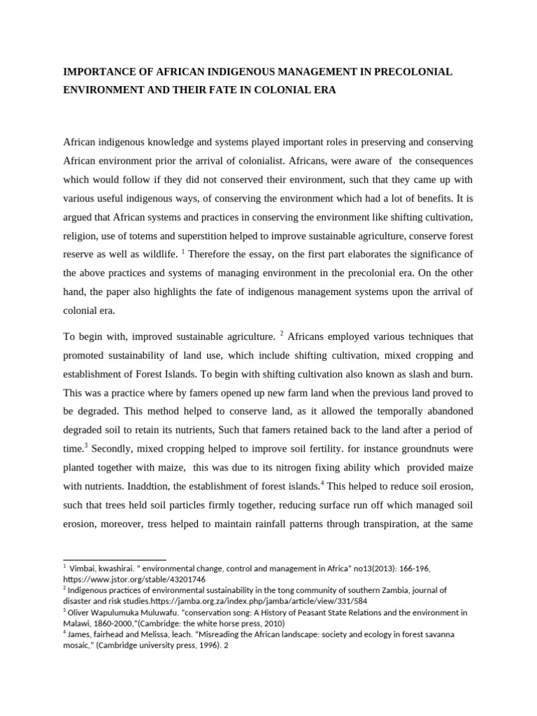 Importance of African Indigenous Management in Precolonial Environment ...