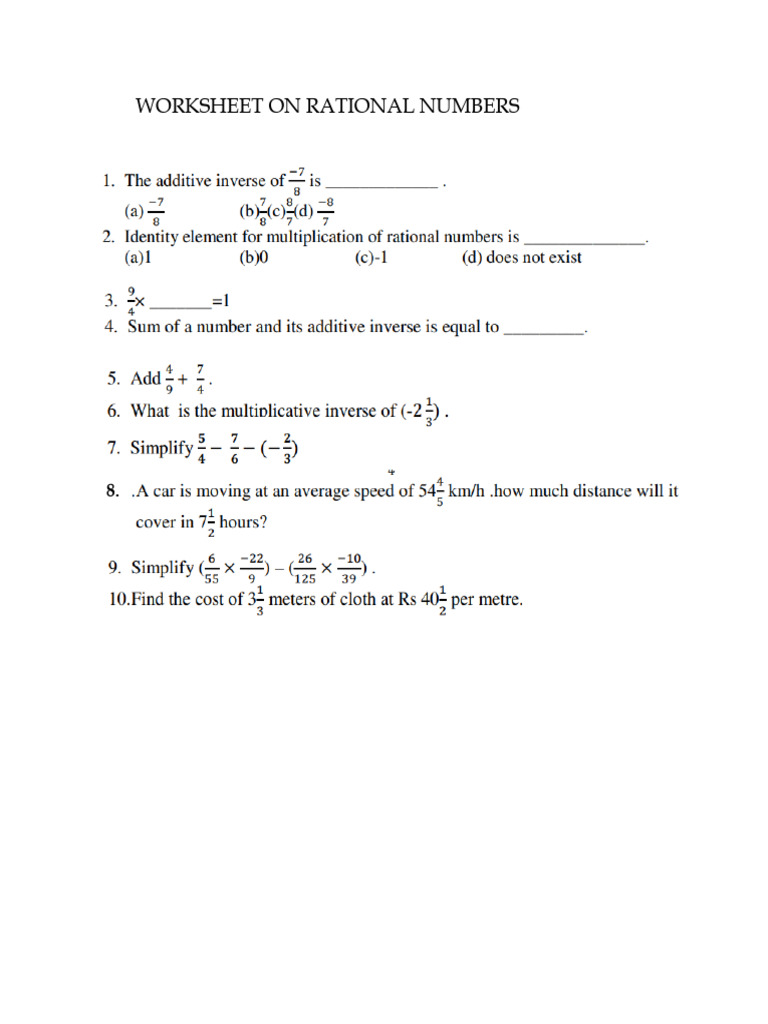Rational Numbers Ws 1 | PDF