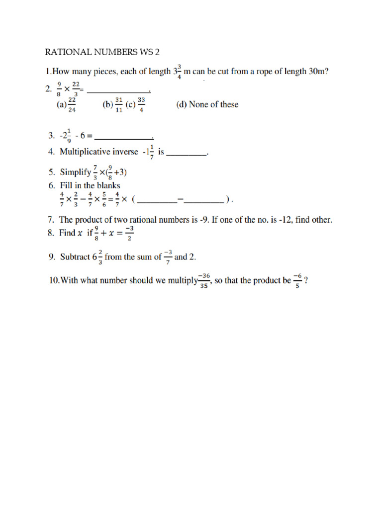 Rational Numbers Ws 2 | PDF