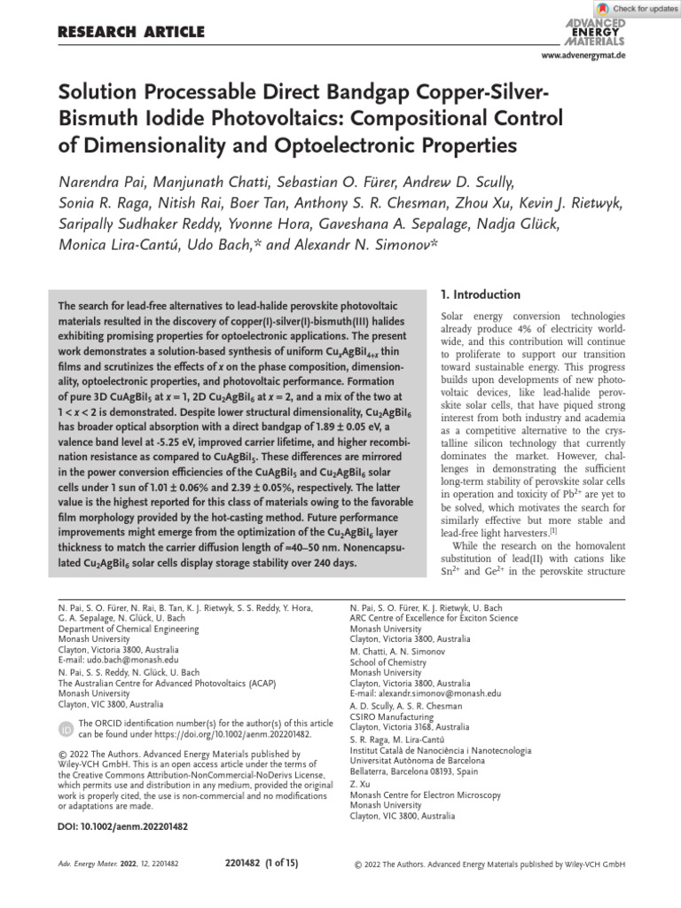 Advanced Energy Materials - 2022 - Pai - Solution Processable Direct ...