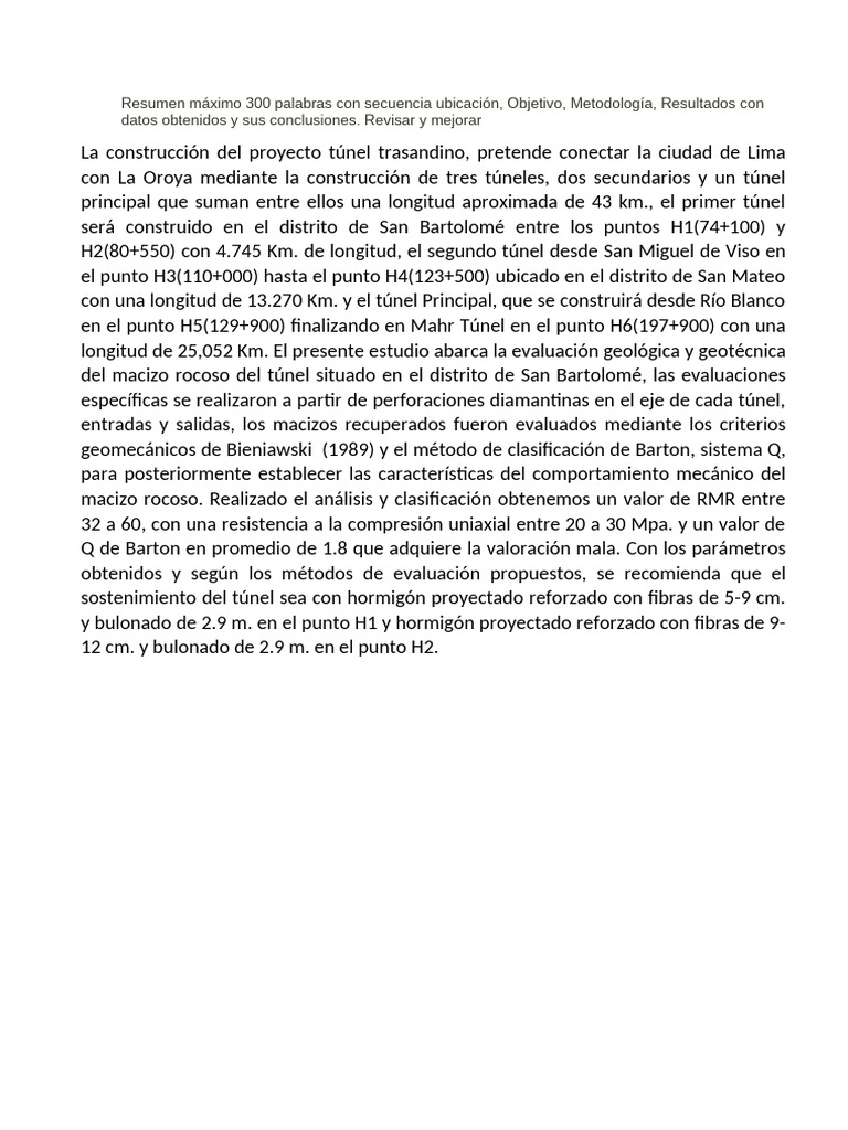 Resumen máximo 300 palabras con secuencia ubicación | PDF | Túnel | Material compuesto
