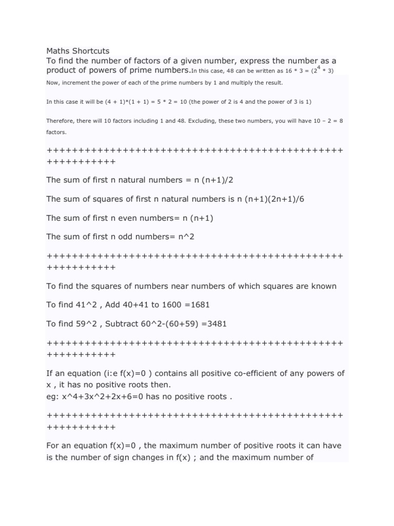 Maths Shortcuts | PDF