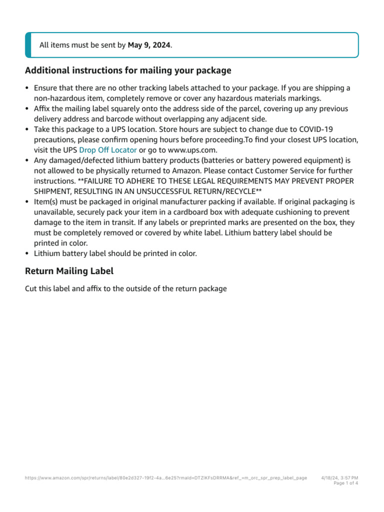 Online Return Center | PDF | United Parcel Service | Dangerous Goods