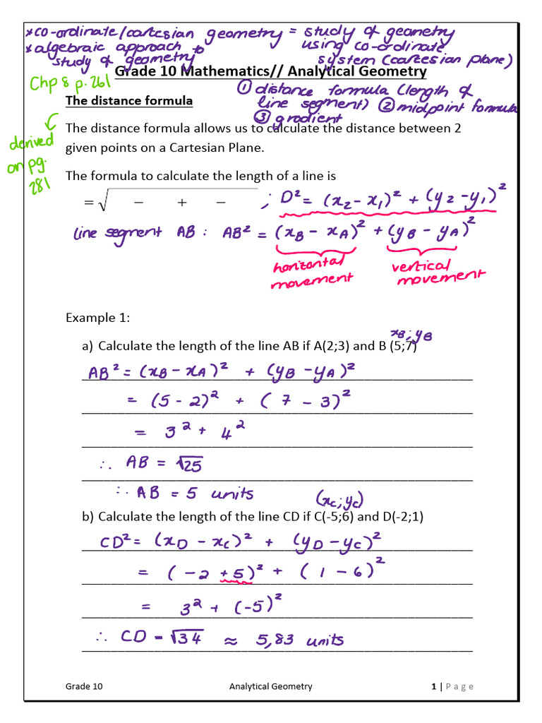 10 Analytical Geometry 2024 - Filled in - 26-08-2024 pg. 1-15 | PDF ...