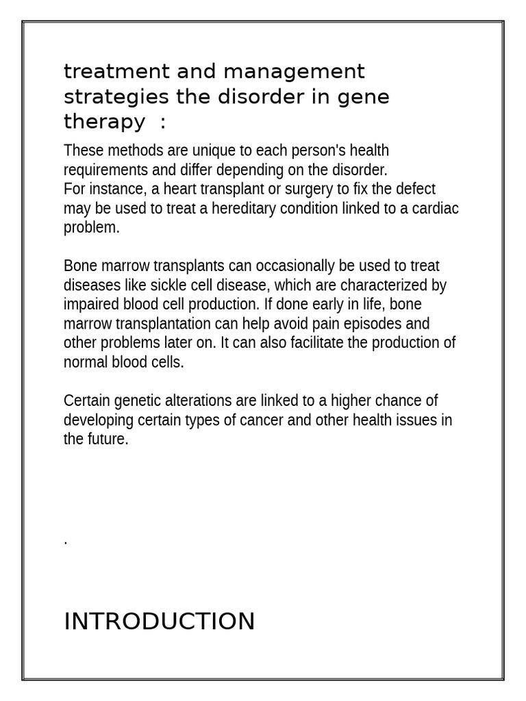 Treatment and Management Strategies The Disorder in Gene Therapy | PDF