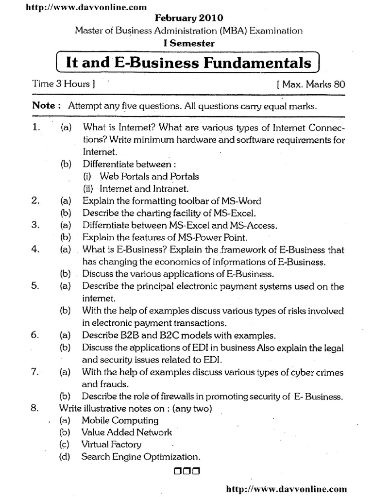Mba 1 Sem It and e Business Fundamentals Feb 2010 | PDF