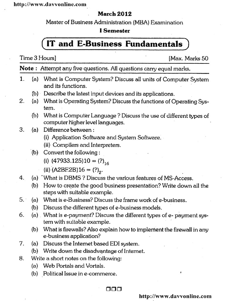 Mba 1 Sem It and e Business Fundamentals Mar 2012 | PDF