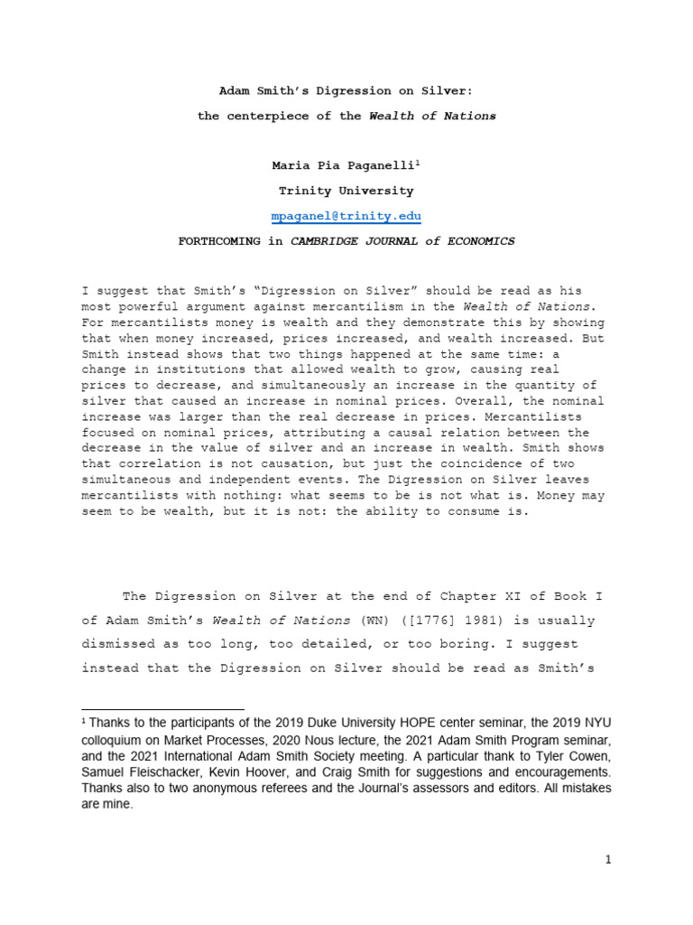 Smith's Silver Argument Against Mercantilism | PDF | Mercantilism | The ...