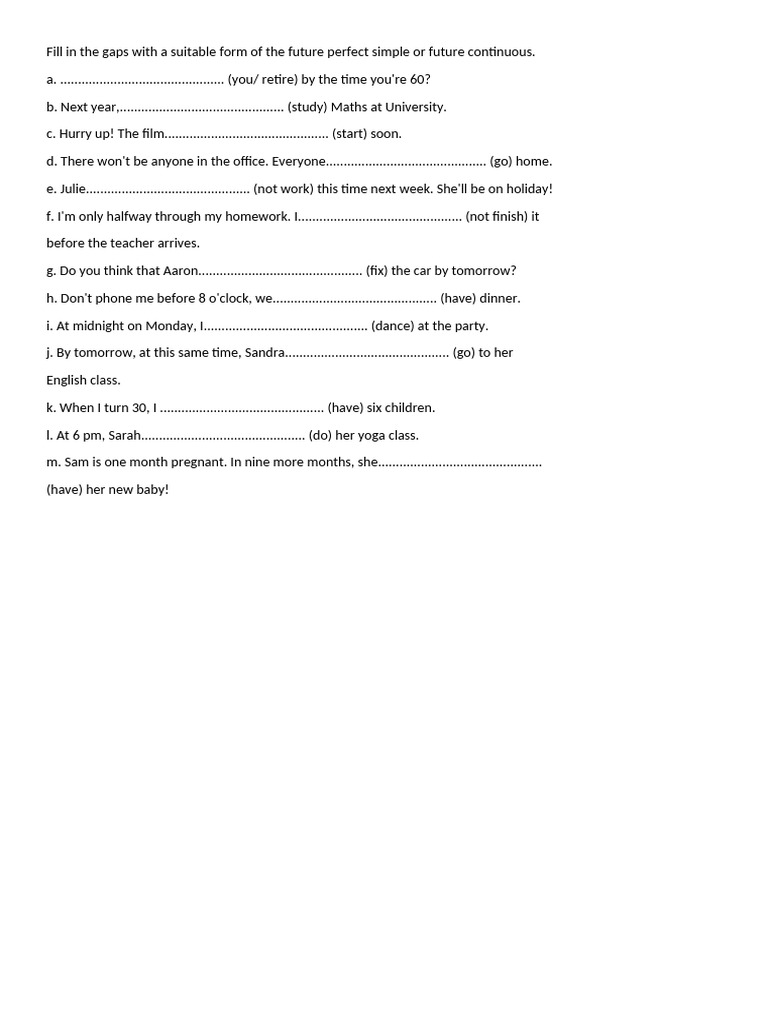 Future Perfect Simple or Future Continuous | PDF