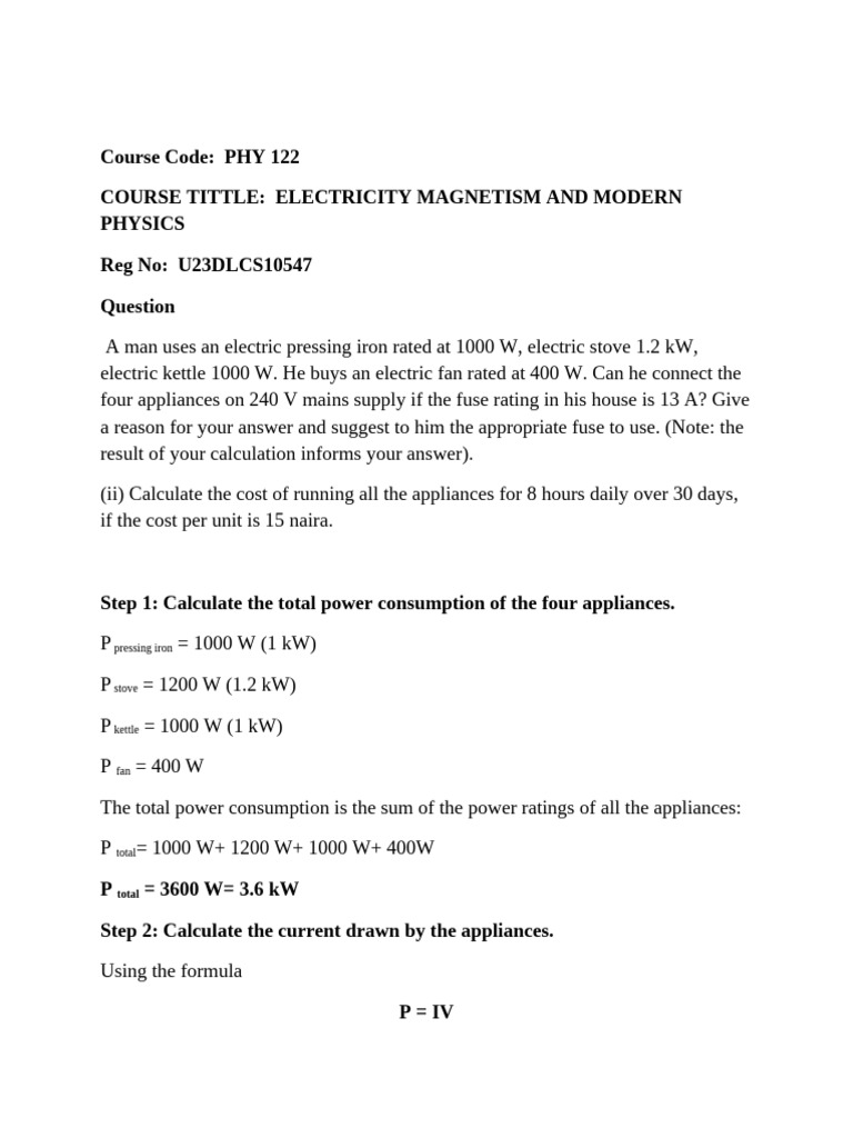 Physics Electrical Calculations | PDF | Physical Quantities ...