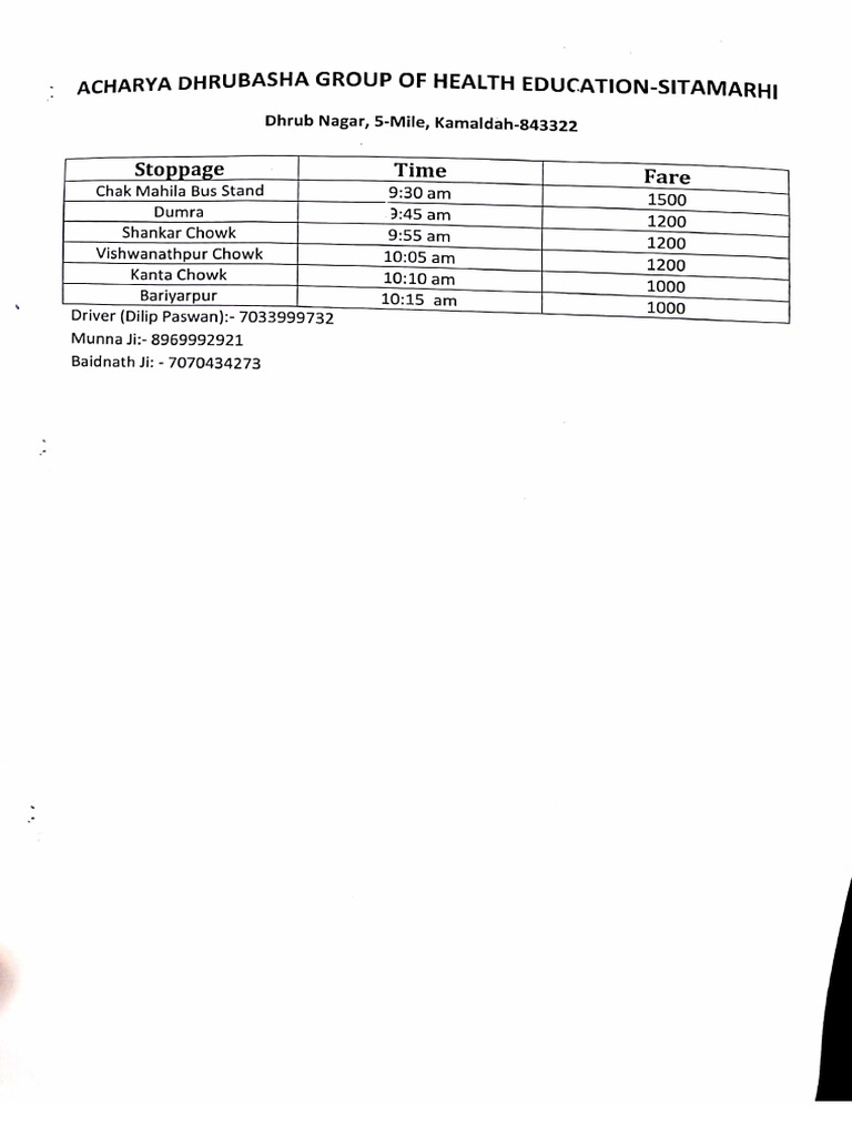 Bus Route Chart | PDF