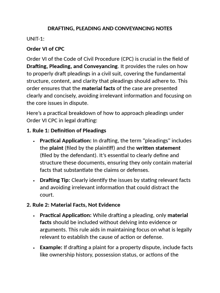 Drafting, Pleading and Conveyancing Notes | PDF | Lawsuit | Affidavit
