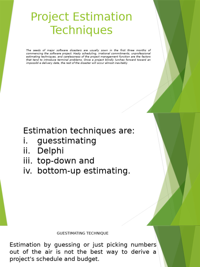 Project Estimation TechniquesPPT | PDF | Databases | Software