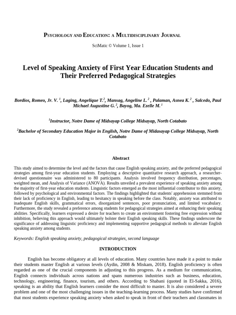 Speaking Anxiety in First-Year Education Students | PDF | Anxiety ...
