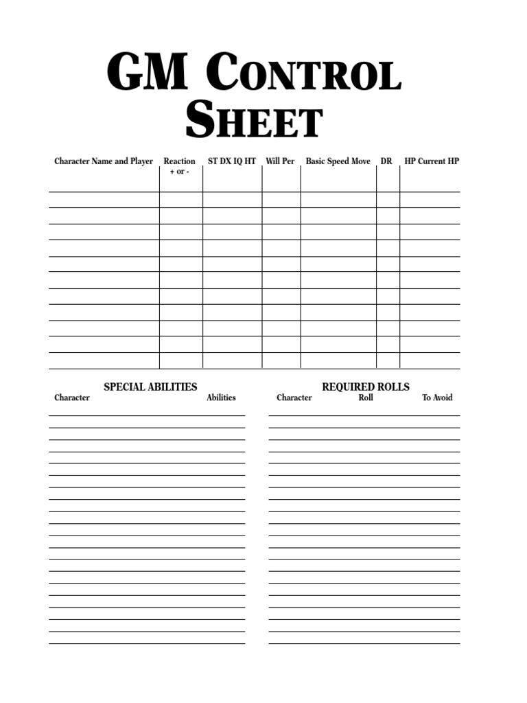 GM Control Sheet (PRG SPACE) | PDF