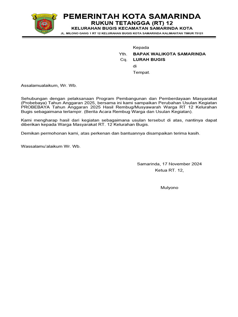 Surat Ke Walikota 2025 | PDF