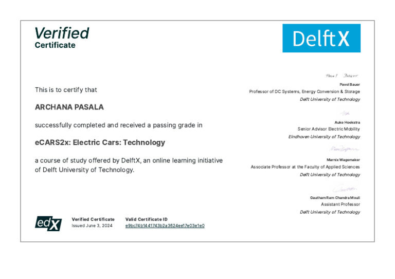 DelftX eCARS2x Certificate - Edx PCMC PDF | PDF