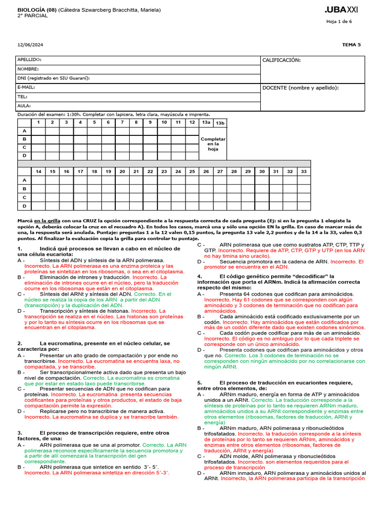 2P1C 2024 Tema5 Claves | PDF | Messenger Rna | Codigo genetico