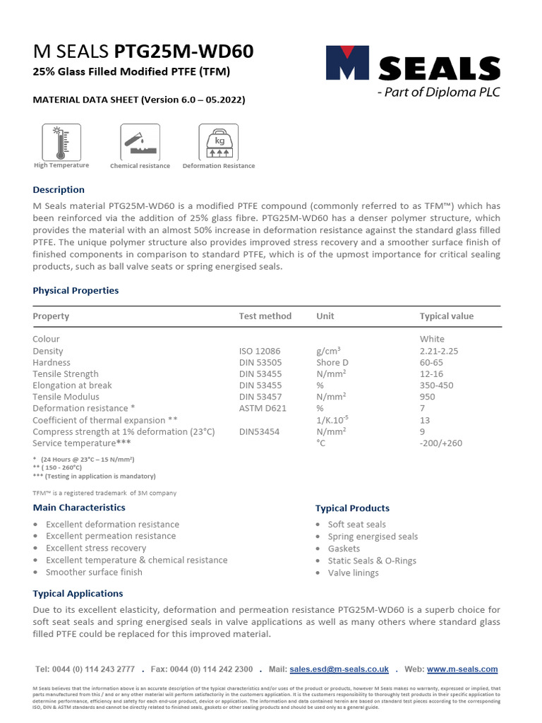 ptg25m wd57 25 Glass Reinforced Modified Ptfe TFM Mds 6 0 05 2022 | PDF | Deformation ...