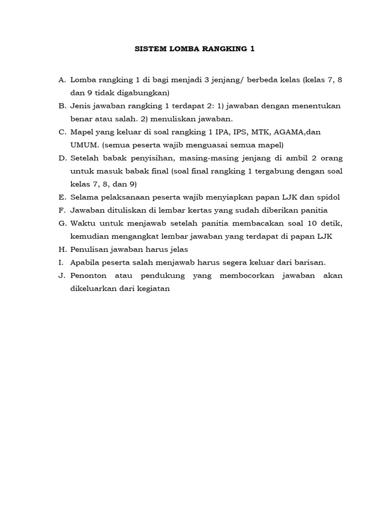 Sistem Pelaksanaan Rangking 1 | PDF