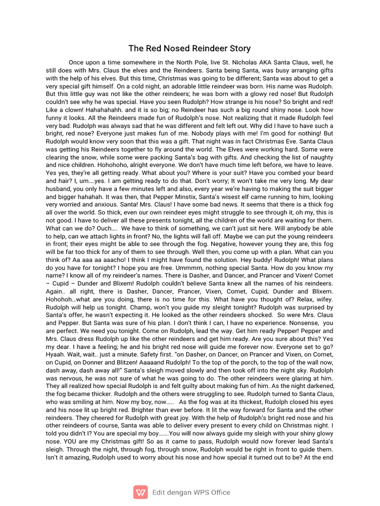 The Red Nosed Reindeer Story | PDF