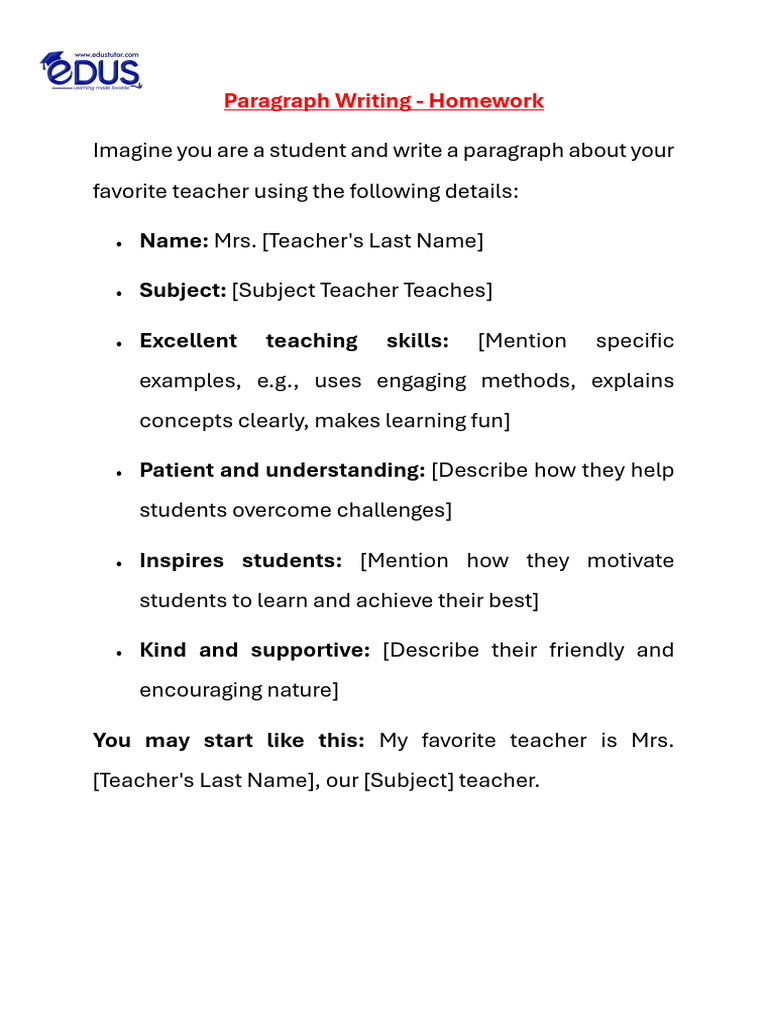 Paragraph Writing Homework | PDF