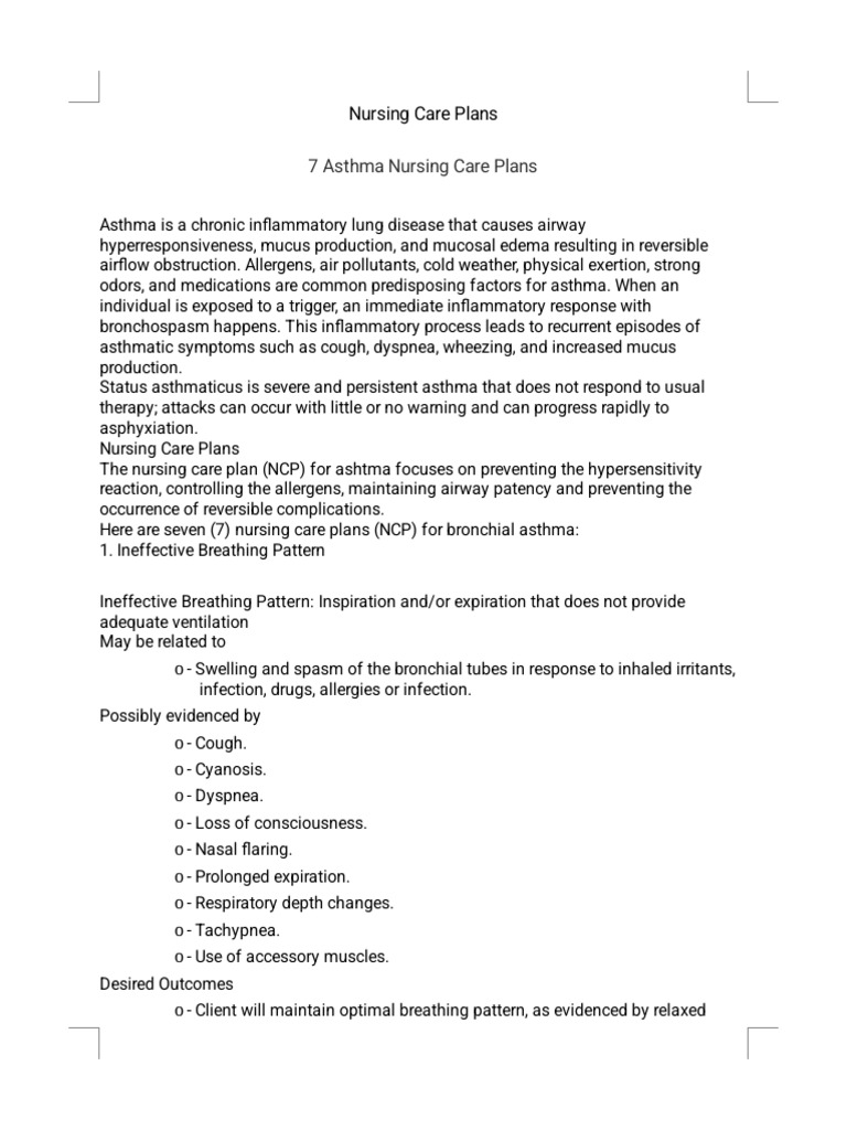 Asthma Nursing Care Plan - NJ | PDF | Asthma | Breathing