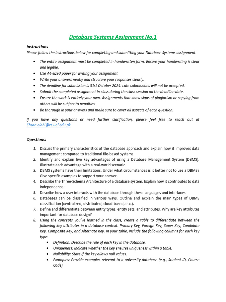 Database Systems Assignment No 1 | PDF | Databases | Data Database Systems Assignment No 1 | PDF | Databases | Data