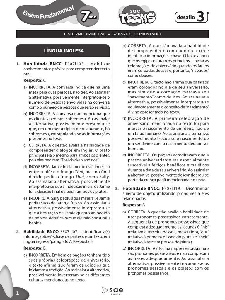 2024 - SAE - 3- DESAFIO TEENS - GABARITO (S3-2024) - 7- ANO DO ENSINO FUNDAMENTAL (APLICA--O NO ...