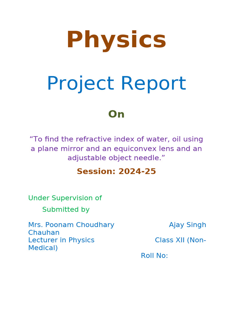 To Find The Refractive Index of Water, Oil Using A Plane Mirror and An ...