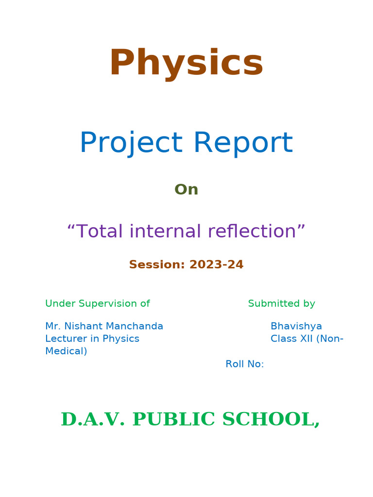 Total Internal Reflection Pdf Refraction Reflection Physics