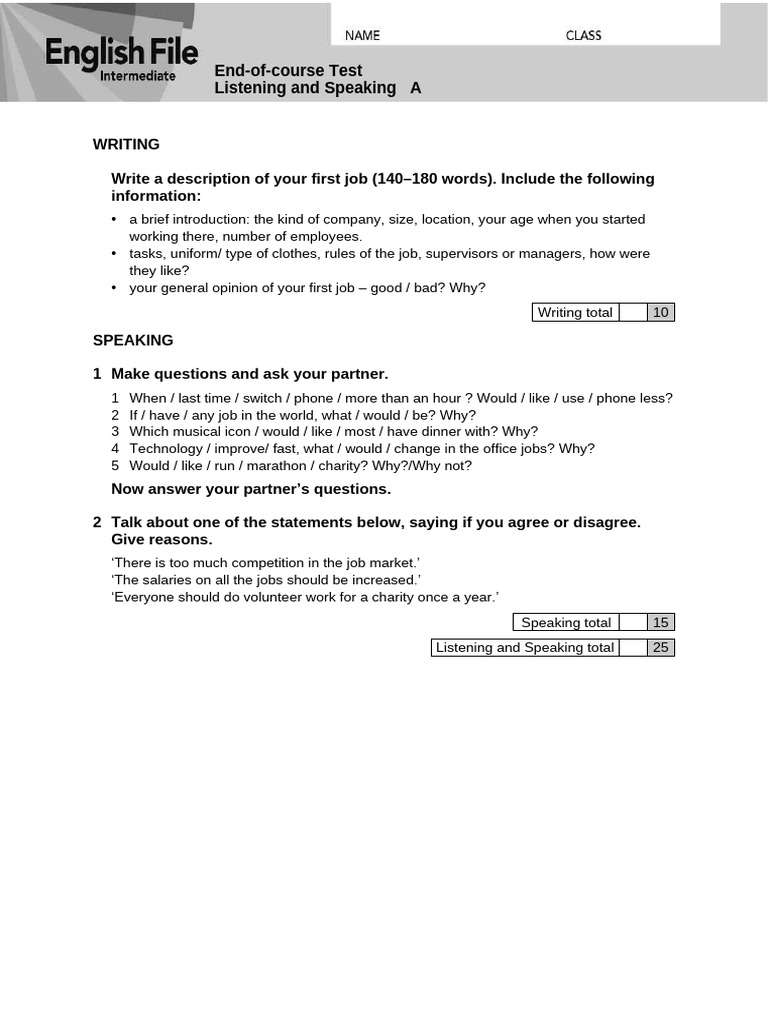 First Job Description and Speaking Tasks | PDF