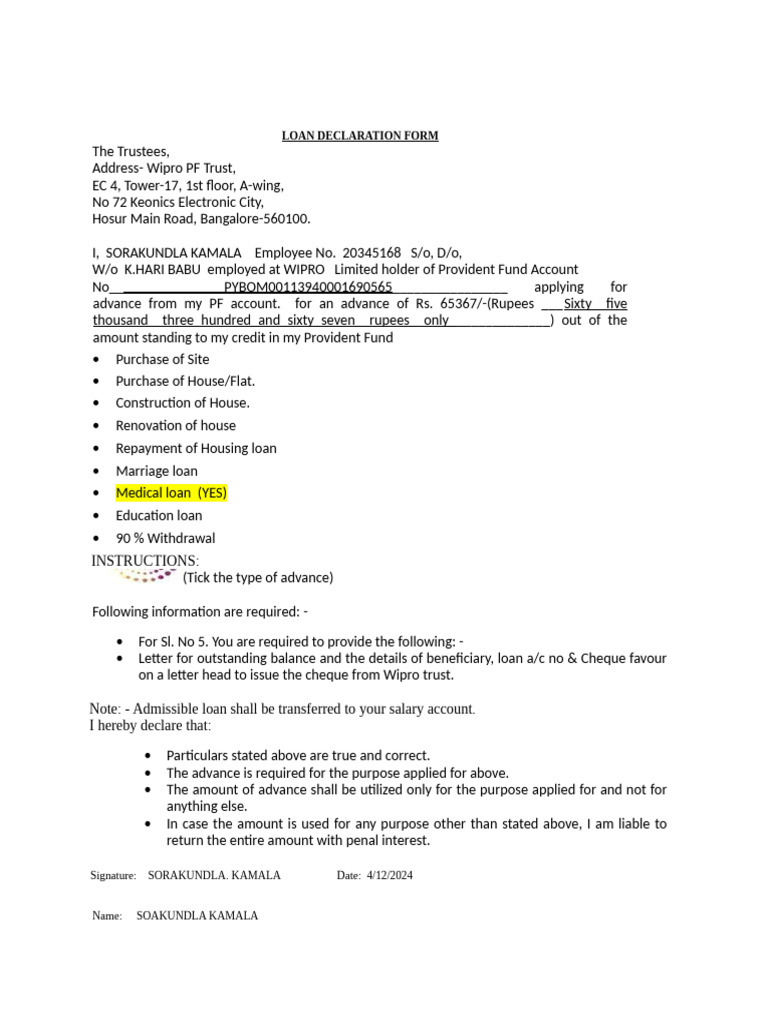 1 - 1 - Composite Application - Advance Withdrawal Form | PDF