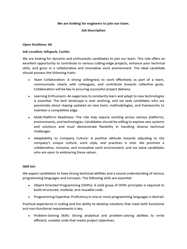 Associate Engineer JD | PDF | Computer Programming | Object Oriented Programming