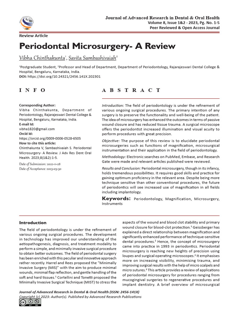 Periodontal Microsurgery - A Review | PDF | Dental Implant | Surgical ...