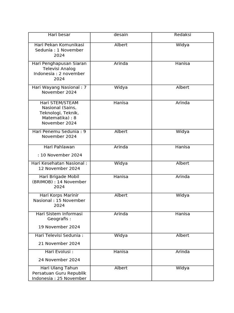 Hari Besar Nasional November 2024 | PDF