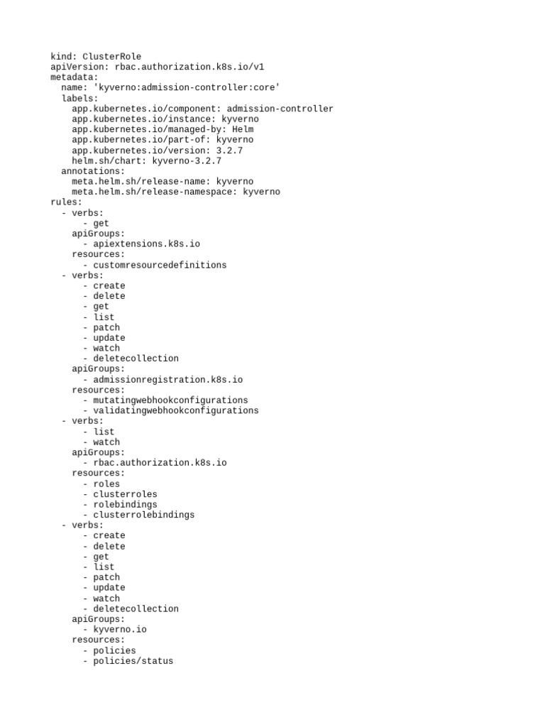 Clusterrole-Kyverno Admission-Controller Core - Yaml | PDF | Data Management | Information Retrieval