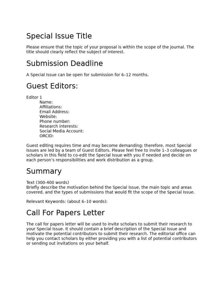 Special Issue Proposal - Borrador-OTH | PDF