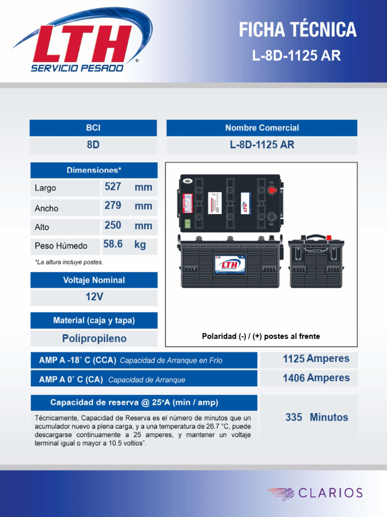 Bateria de Marca LTH Especificaciones | PDF