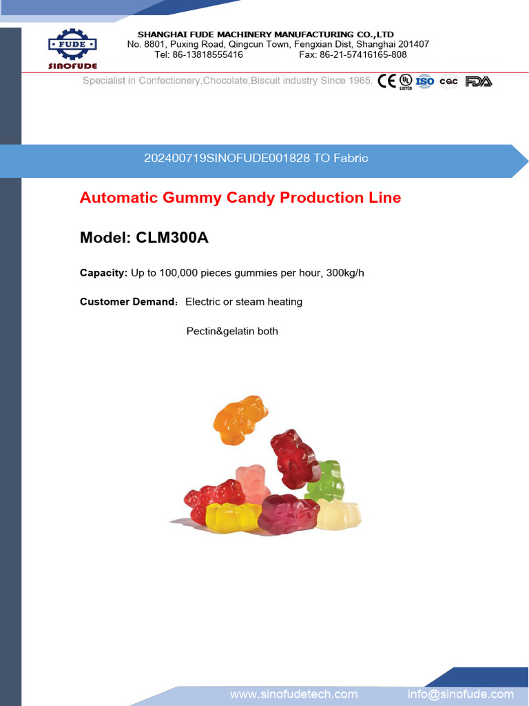 CLM300 Gummy Candy Production Line Gelatin and Pectin | PDF | Numerical ...