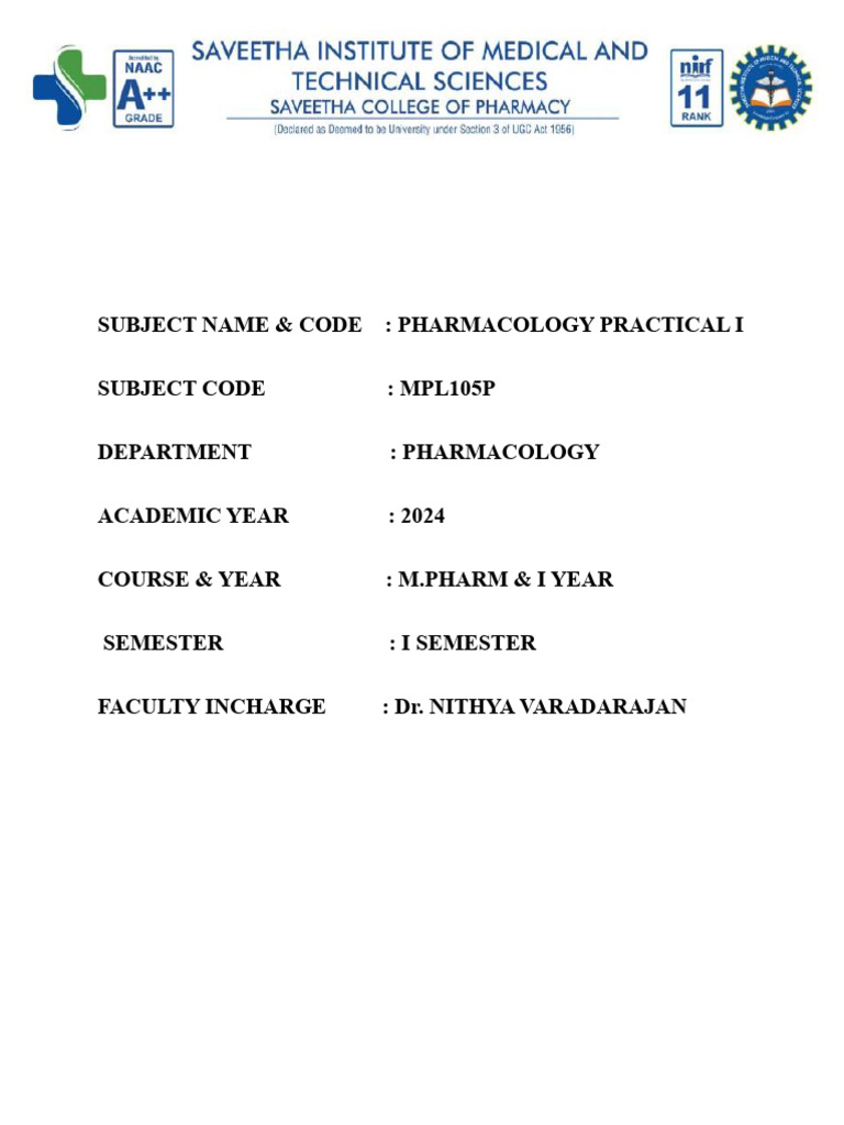Pharmacology Practical Lab Manual | PDF | Vein | Syringe