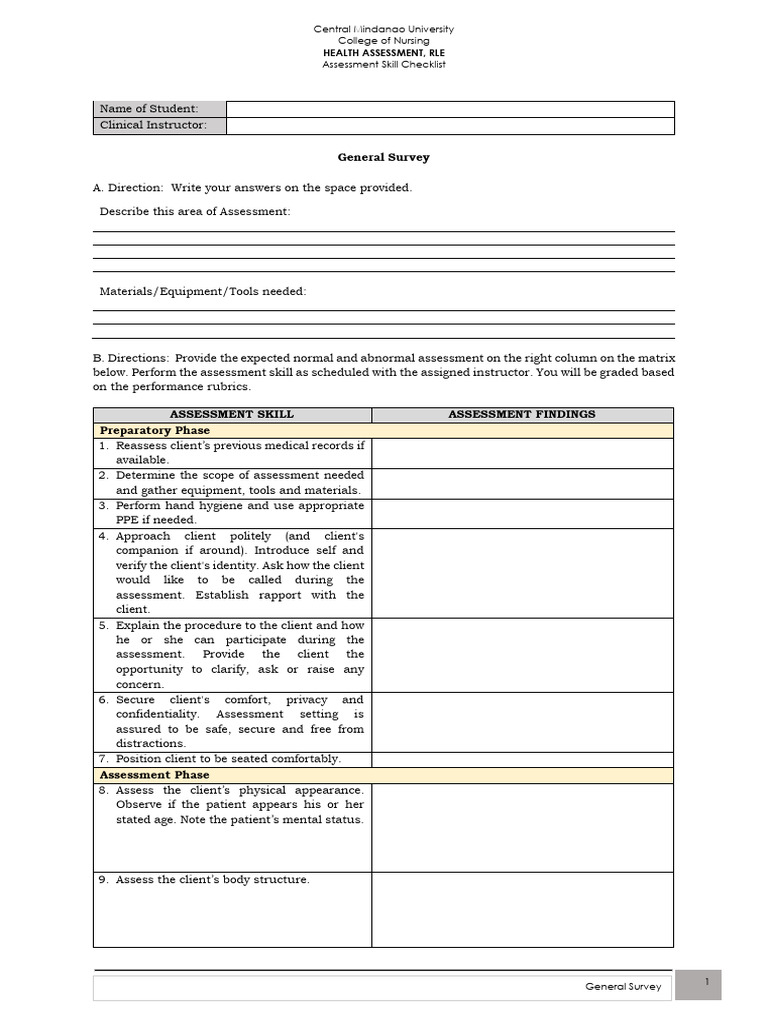 MT 1a General Survey Checklist | PDF | Body Mass Index | Health Care