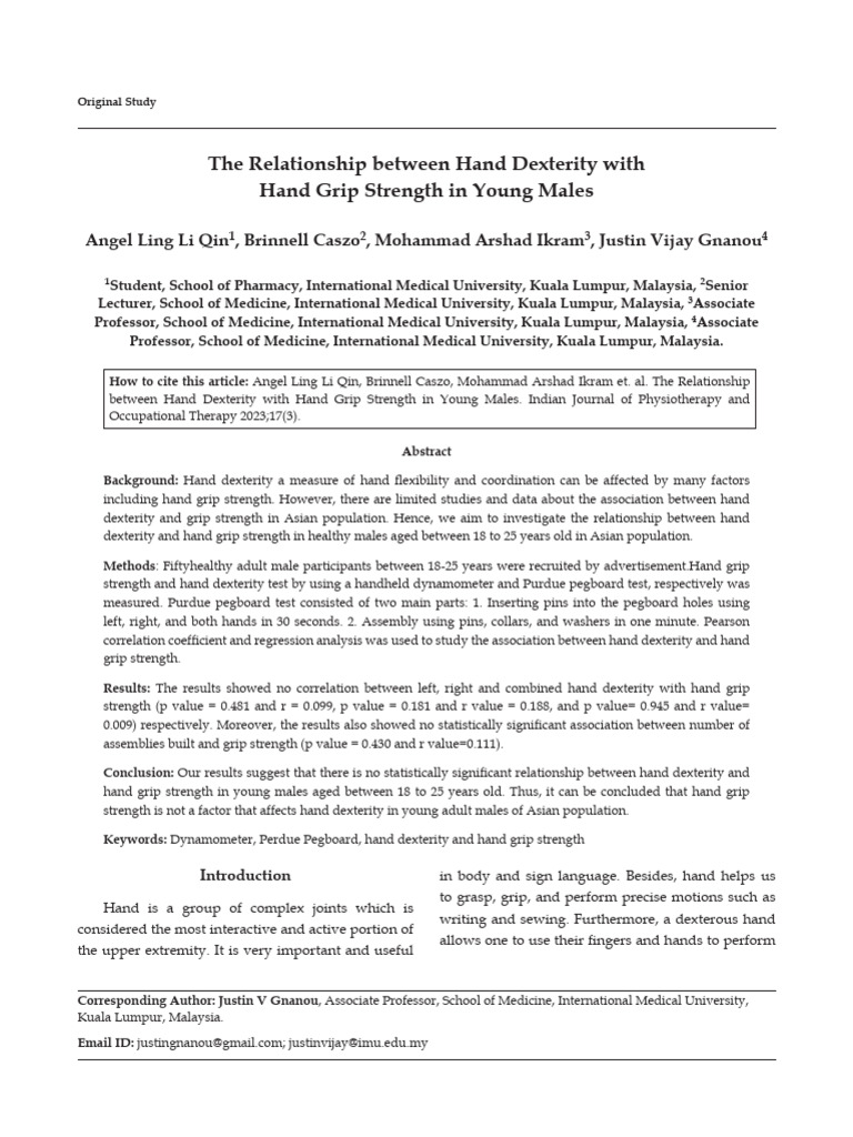 Hand Dexterity vs. Grip Strength in Males | PDF | Statistics