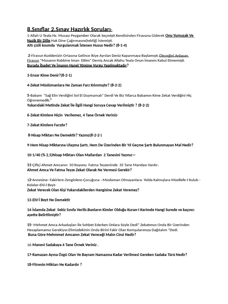 2024-2025-DİN - 8-1-2-Hazırlık Soru | PDF