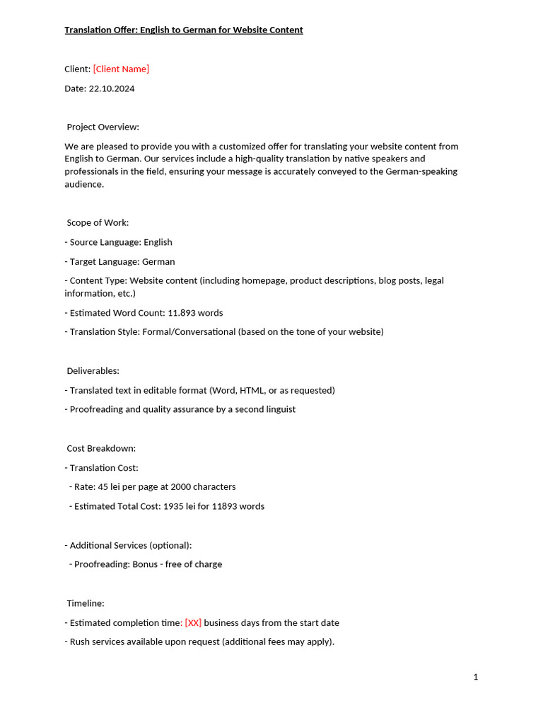 Model Oferta Traducere | PDF