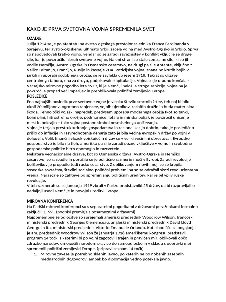 Kako Je Prva SV Spremenila Svet | PDF