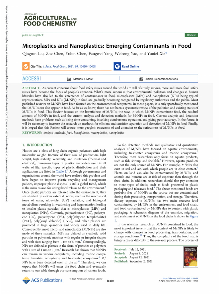 Microplastics and Nanoplastics - Emerging Contaminants in Food | PDF