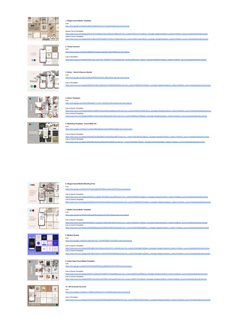 ALL CANVA LINKS - Social Media Bundle Reference Sheet | PDF