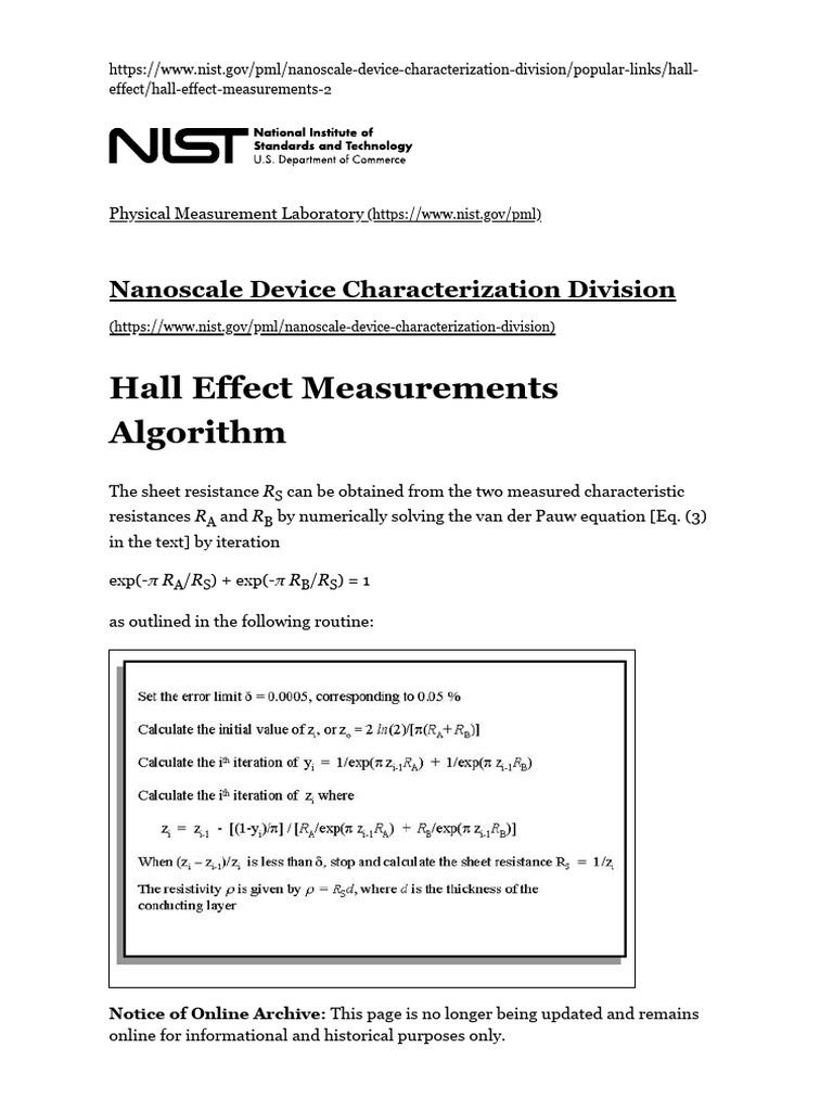 Hall Effect Measurements Algorithm - NIST | PDF